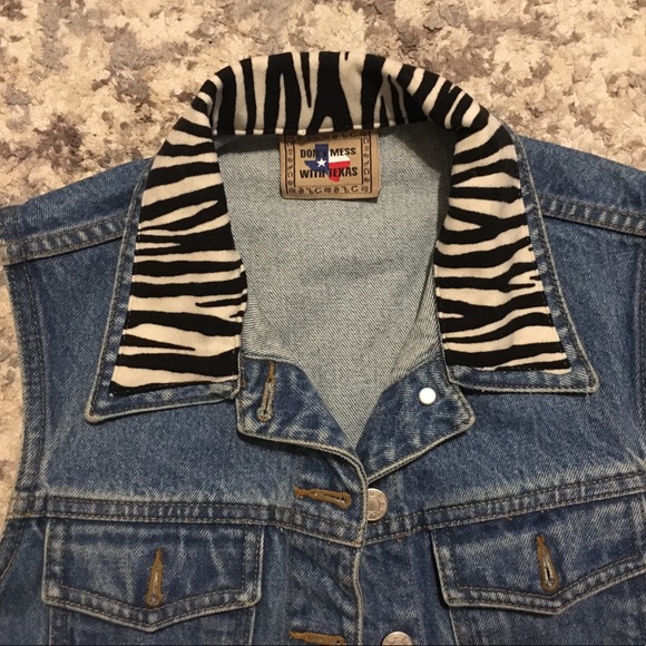 Jackets & Coats | Jean Vest With Zebra Print | Poshmark